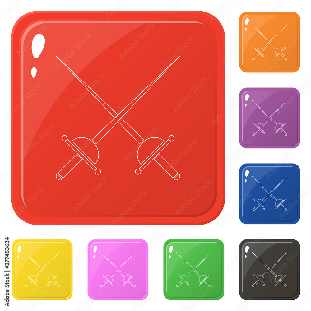 Line style crossed rapier icons set 8 colors isolated on white ...