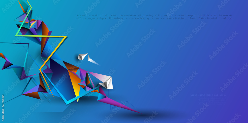 Vector Abstract 3D Geometric, Polygon background design. Multicolor, blue, purple, yellow and ...