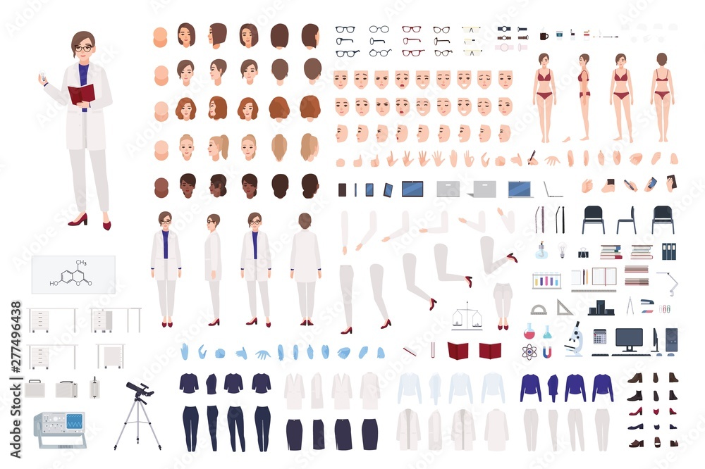 Woman scientist or scientific laboratory worker constructor set or DIY ...