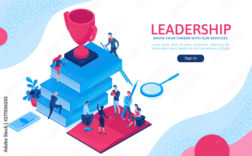 Leadership 3d isometric illustration, employee win trophy, infographic ...