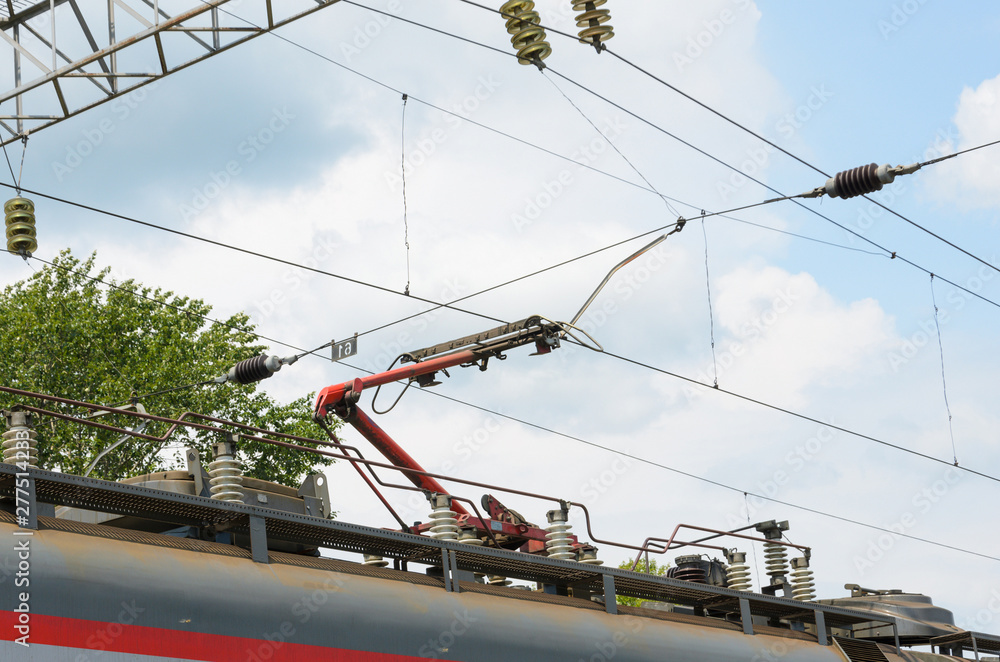 Power train. High voltage. Railway power line. Stock Photo | Adobe Stock