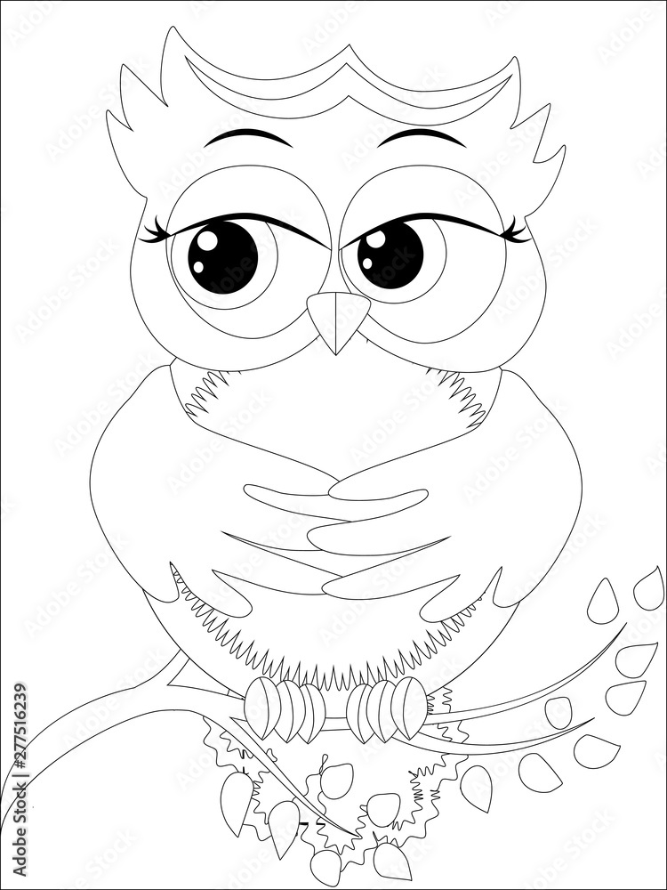 Coloring book for adult and older children. Coloring page with cute owl ...