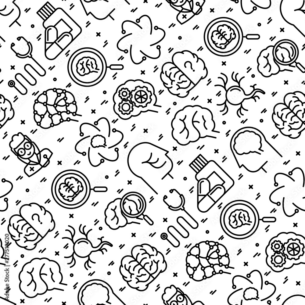 Neurology seamless pattern with thin line icons: brain, neuron, neural ...