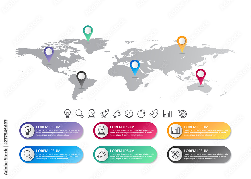 world map Infographic template with icons options . world infographic ...