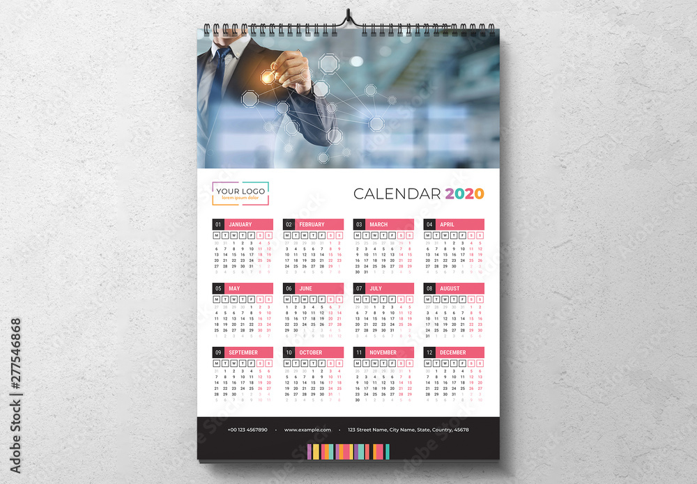 Calendar 2020 Layout with Colorful Design Elements Stock Template ...
