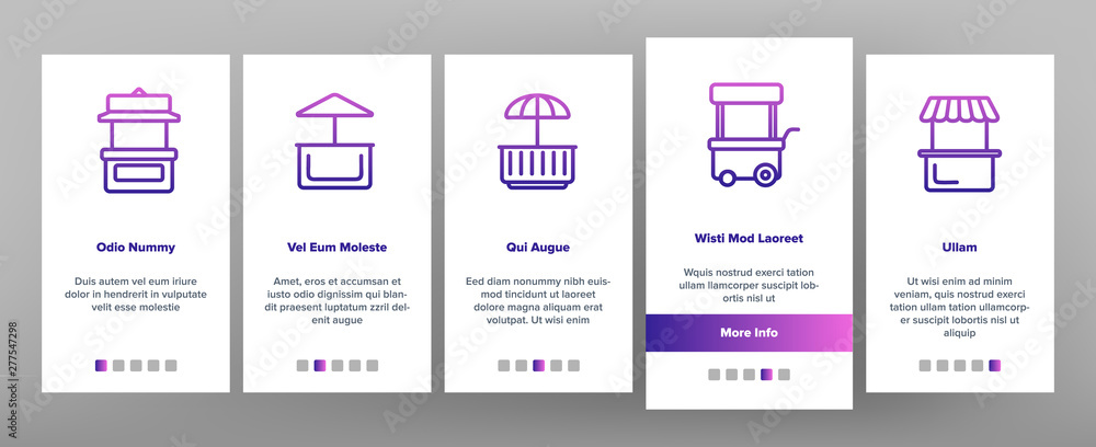 Kiosk, Market Stalls Types Vector Onboarding Mobile App Page Screen ...