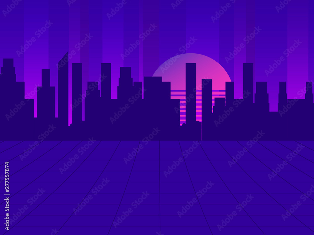 Retro futuristic city in the style of the 80s. Cyberpunk and retro wave ...