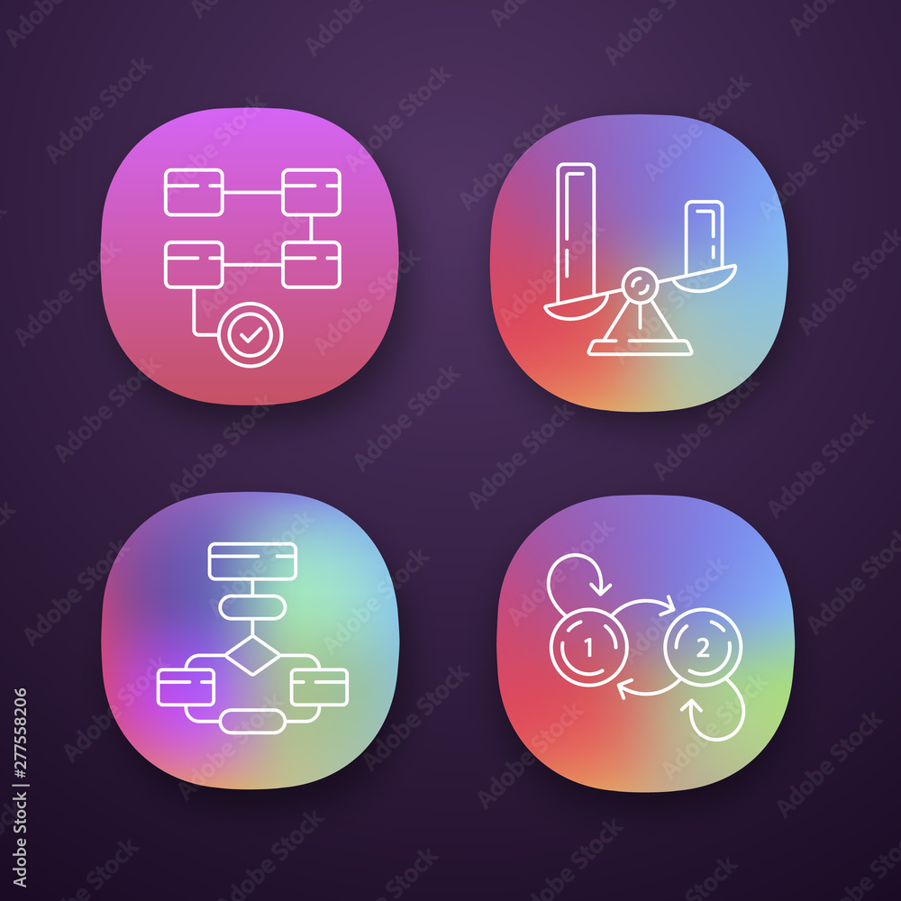 Diagram concepts app icons set. Activity, comparison, flow, state ...