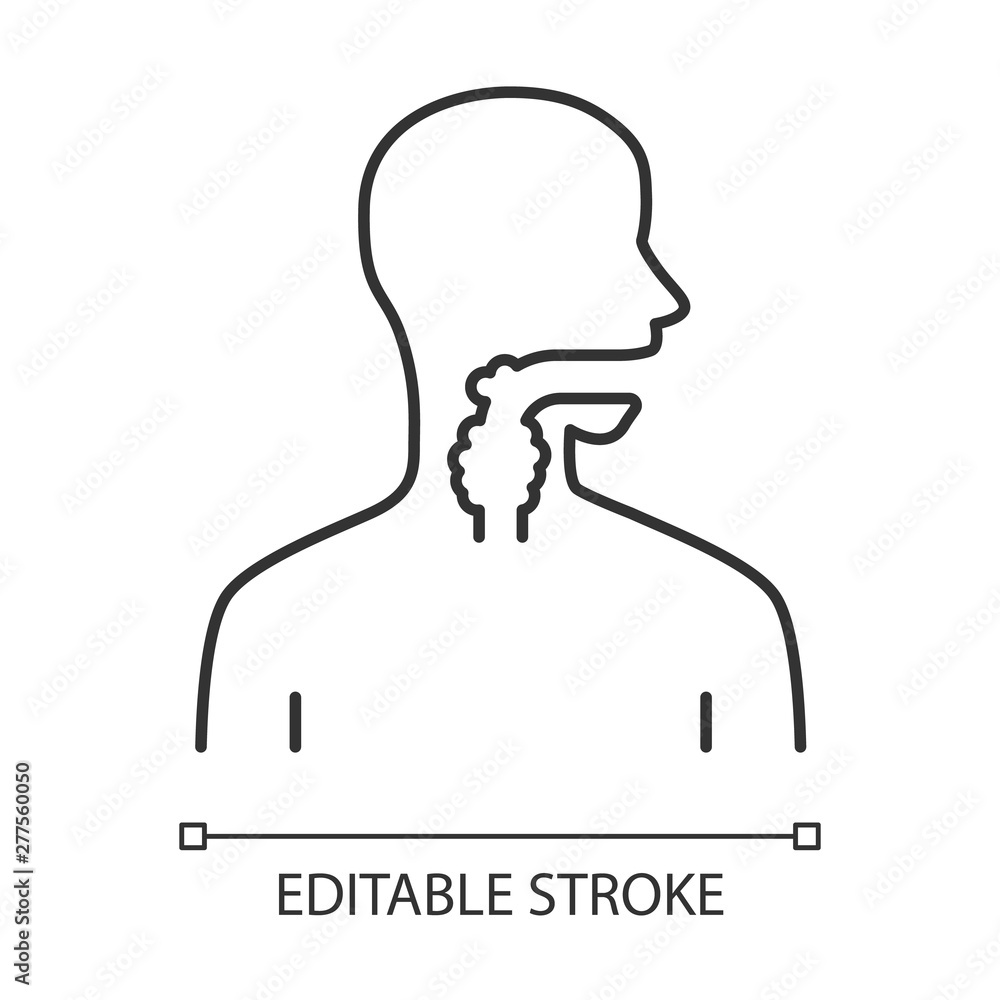 Ill throat linear icon. Angina, tonsillitis. Upper section of ...
