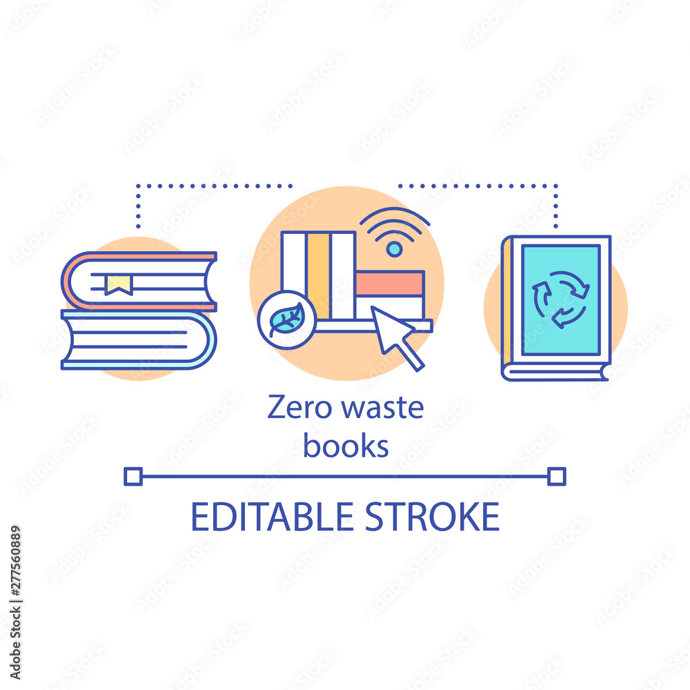 Zero waste books and products, care for environment concept icon idea ...