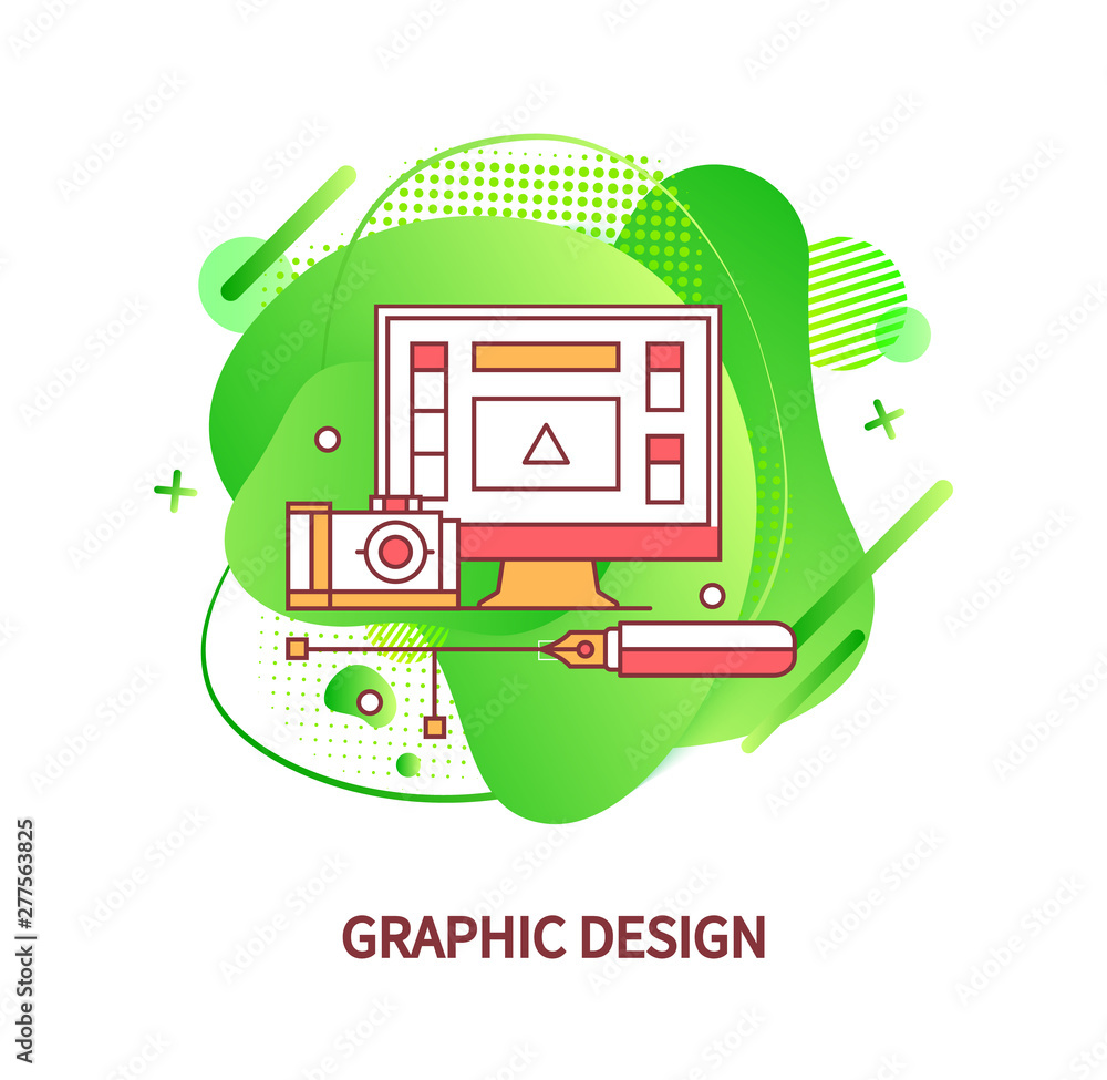 Graphic design application vector, monitor of computer with specialized ...