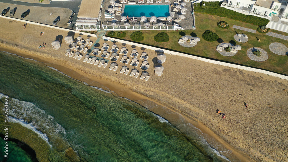 Aerial photo of famous sandy beach with turquoise clear sea of Megali ...