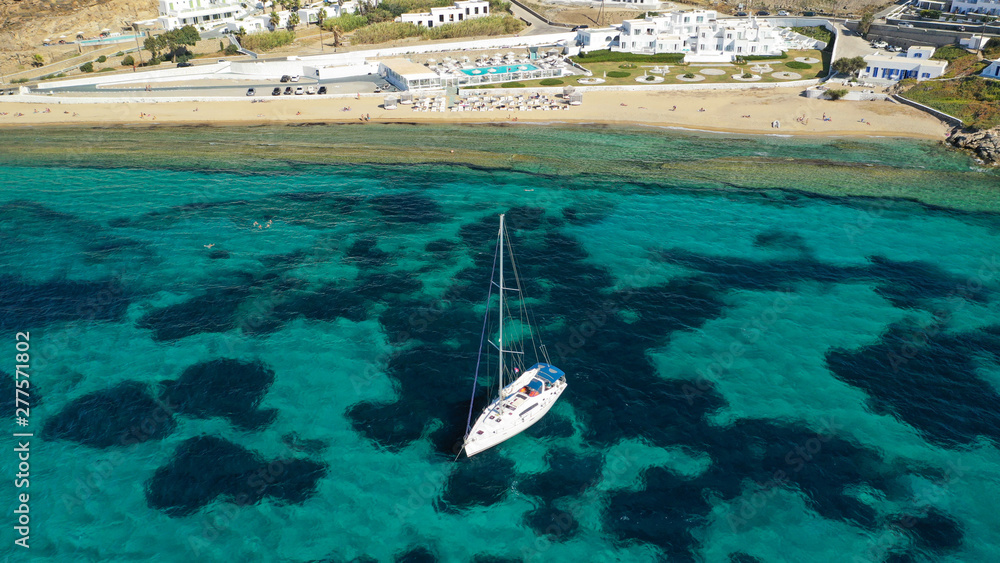 Aerial photo of famous sandy beach with turquoise clear sea of Megali ...