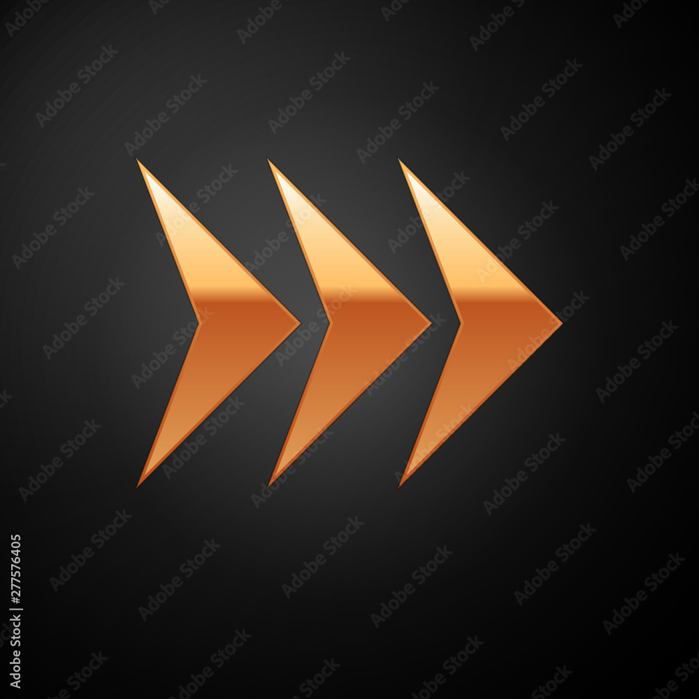Gold Arrow icon isolated on black background. Direction Arrowhead ...