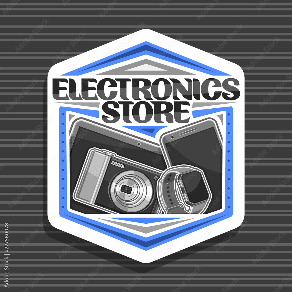 Vector logo for Electronics Store, white decorative signboard with ...