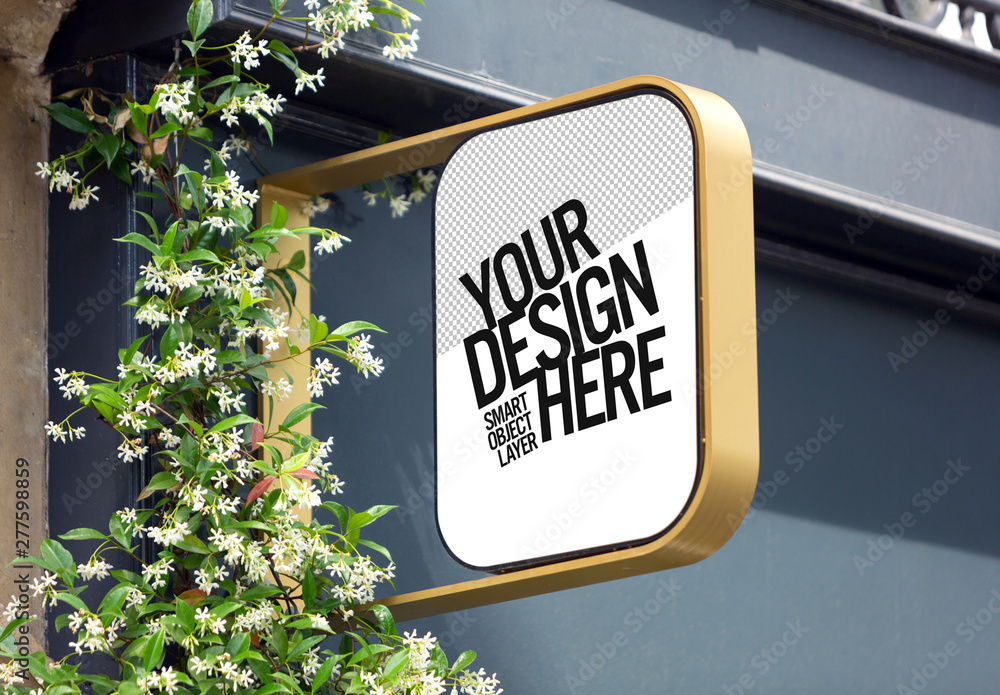 Business Sign Mockup with Metal Frame Stock Template | Adobe Stock