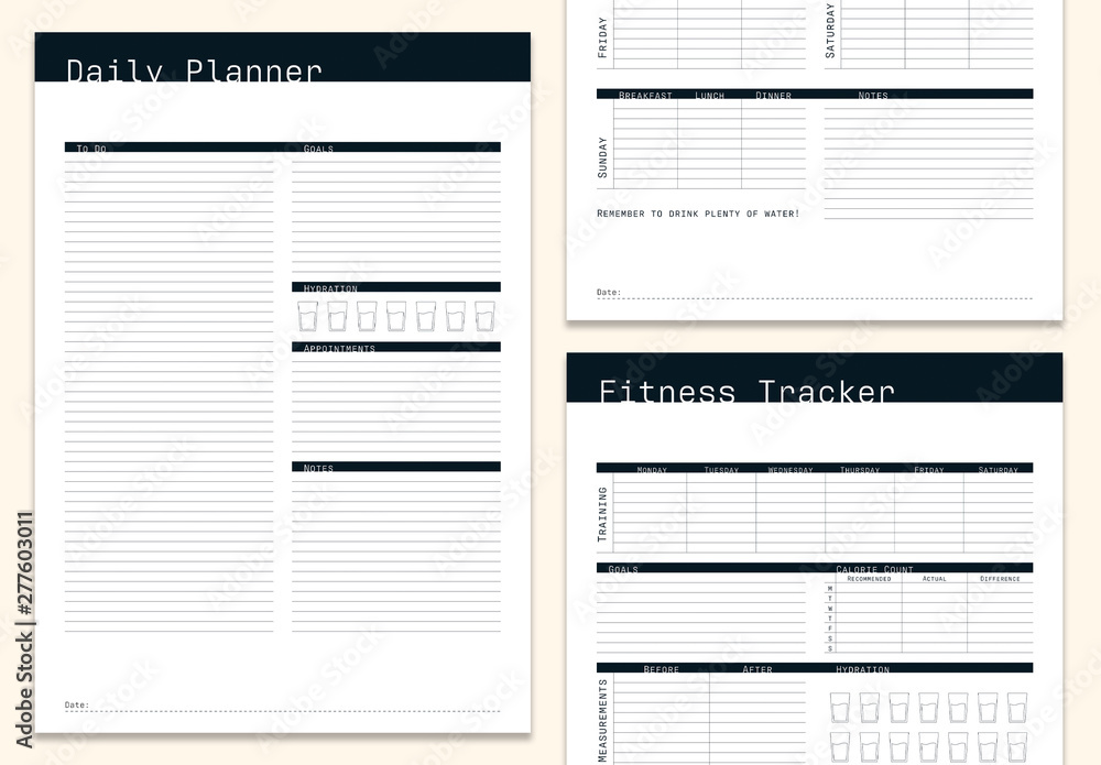 Black and White Weekly Planner Layout Stock Template | Adobe Stock
