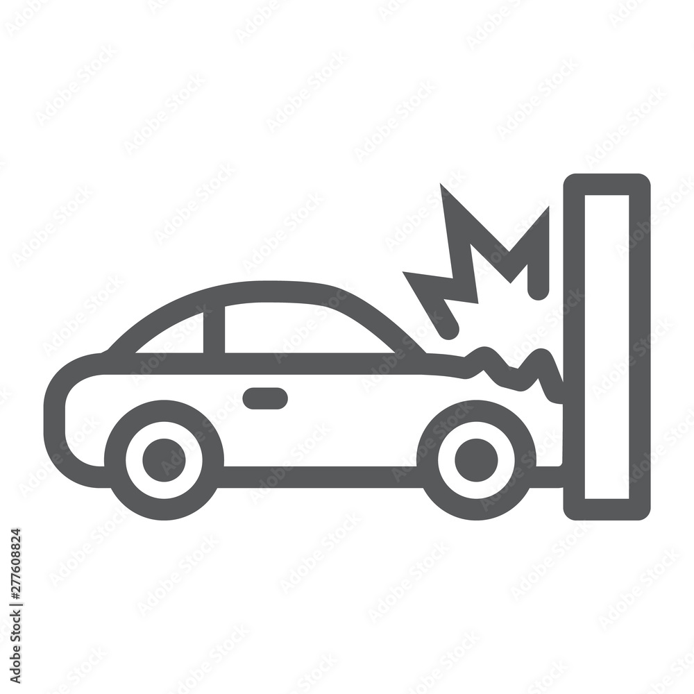 Traffic accident line icon, disaster and auto, car crash sign, vector ...
