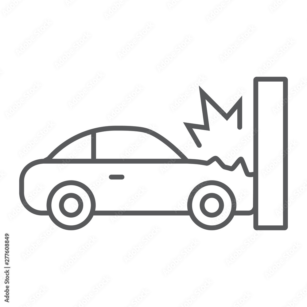 Traffic accident thin line icon, disaster and auto, car crash sign ...