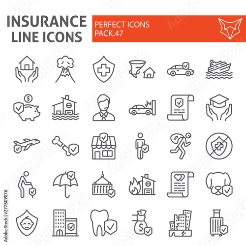 Insurance line icon set, healthcare symbols collection, vector sketches ...