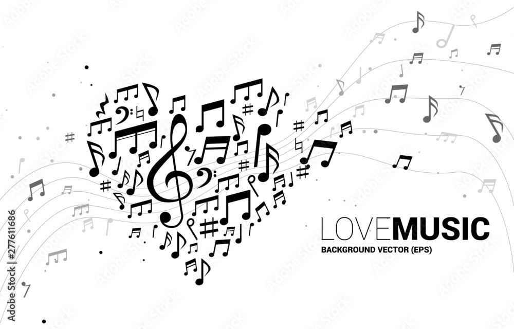 Vector music melody note shaped heart form . Concept background for ...