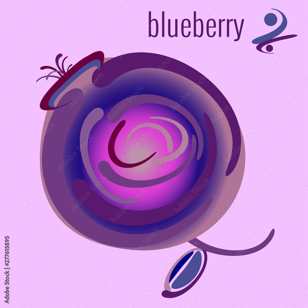 Large blueberry on bright purple background. Illustration in abstract ...
