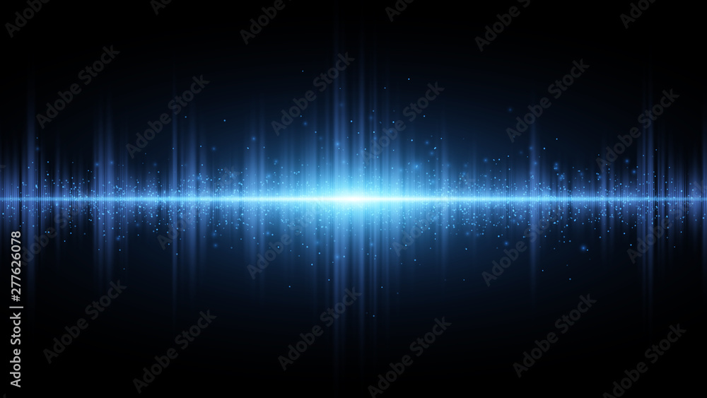 Sound waves of light blue on a dark background. Light effect ...