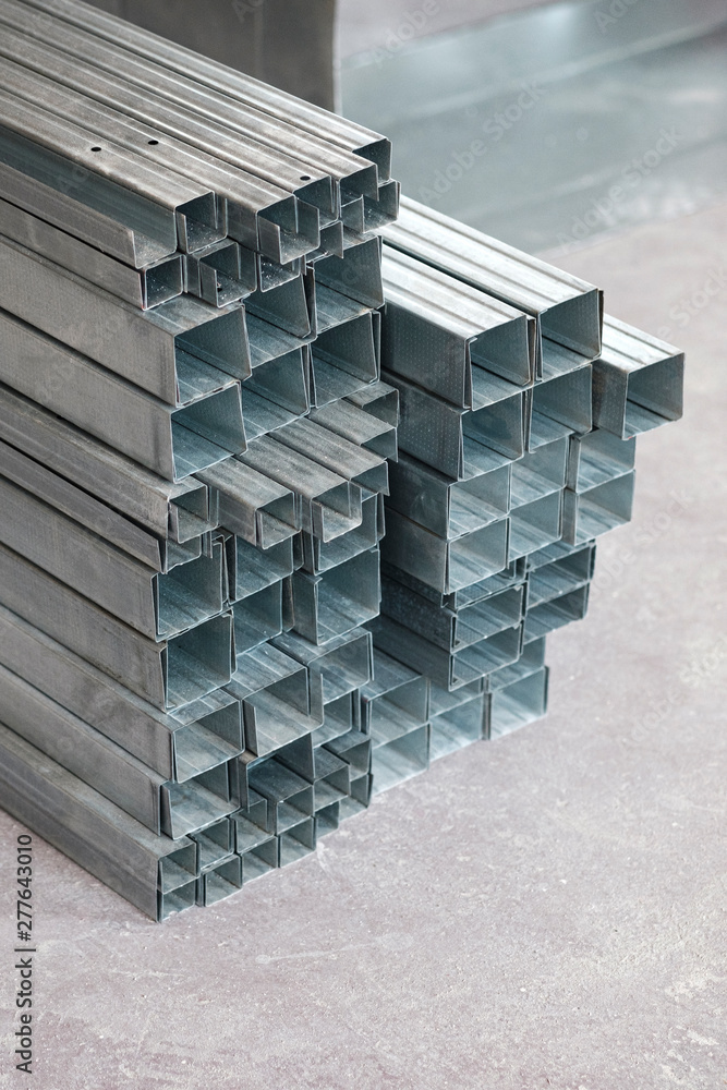 aluminum profile for drywall at the construction site. steel profiles ...