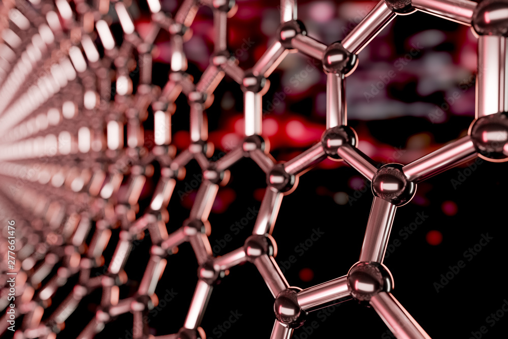 Graphene molecular nano technology structure on a red background - 3d ...