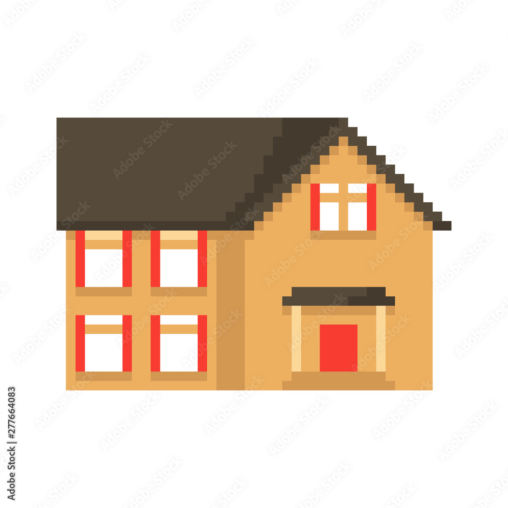 Pixel house isolated on white background. Graphics for games. 8 bit ...
