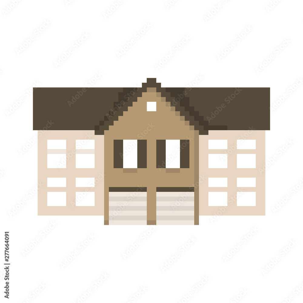 Pixel house isolated on white background. Graphics for games. 8 bit ...