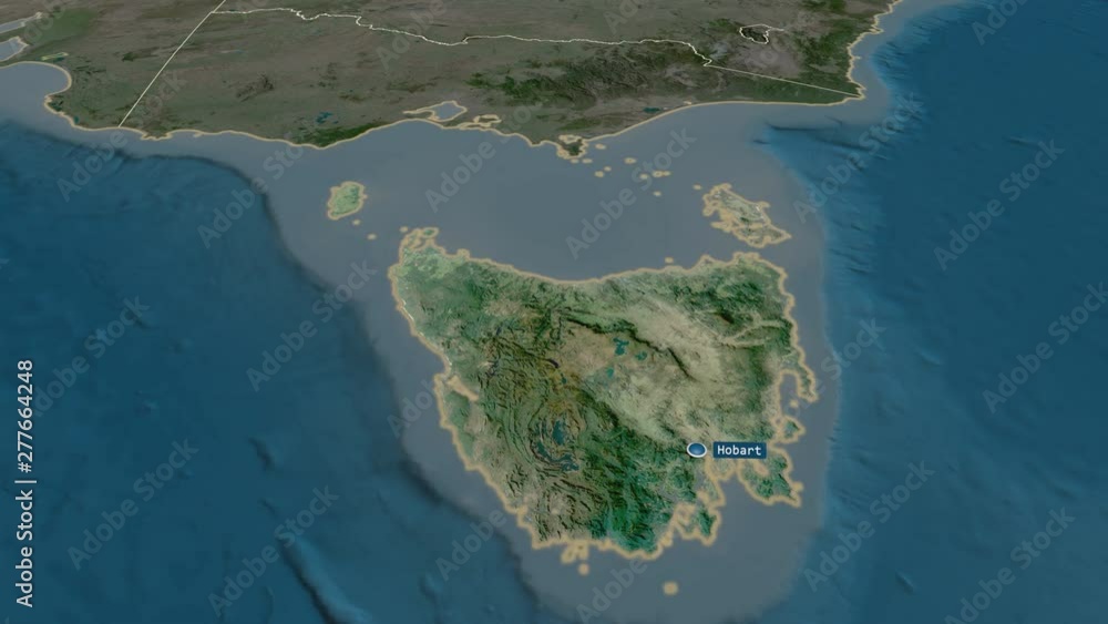 Tasmania - state of Australia with its capital zoomed on the satellite ...