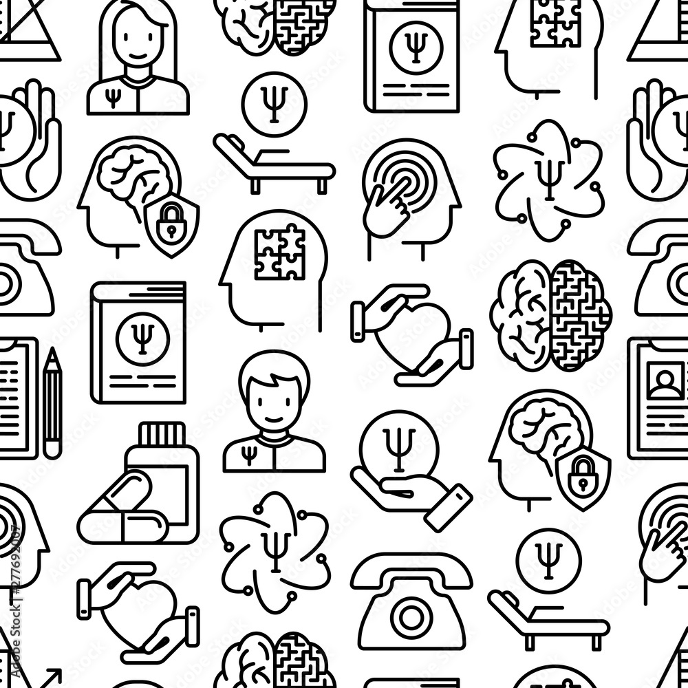 Psychologist seamless pattern with thin line icons: psychiatrist ...