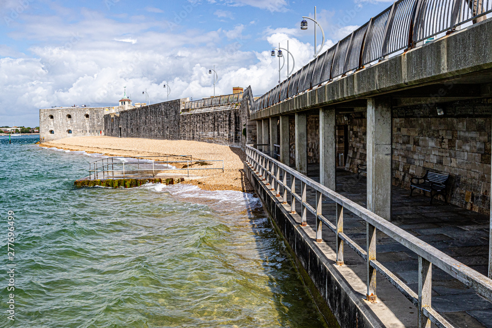 Seaview, Beach, Walkway, Pebble beach and Fortifications Stock Photo ...