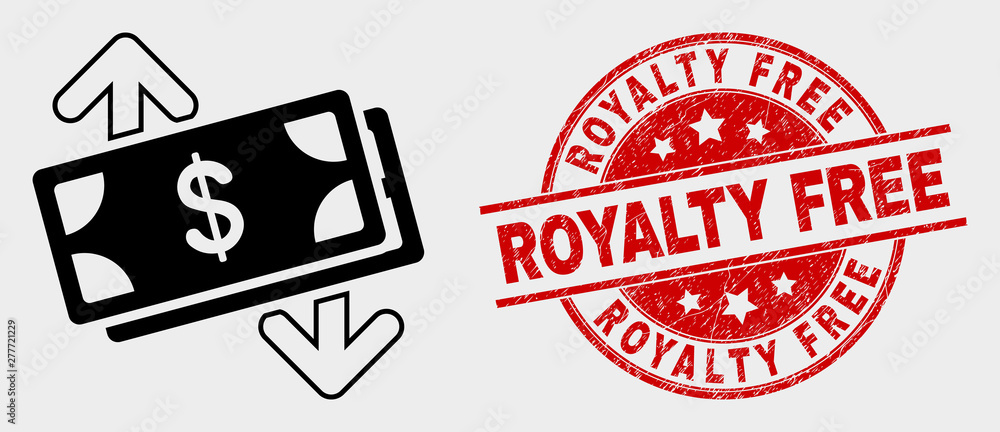 Vector banknotes exchange arrows pictogram and Royalty Free seal stamp ...