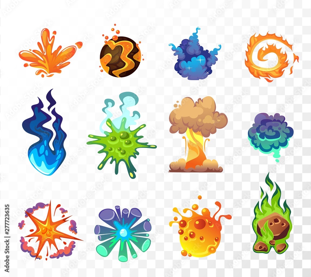 Cartoon explosion icon set on transparent background.Vector Boom effect ...