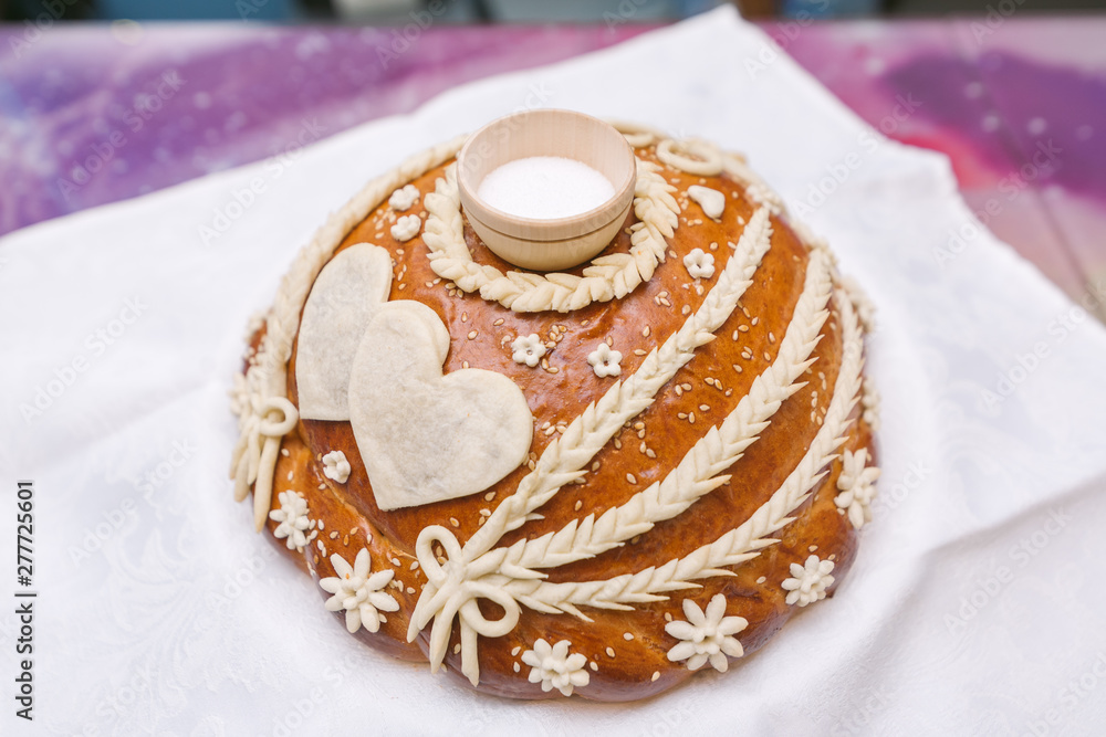 beautiful and tasty wedding loaf. The loaf decorated with hearts for ...