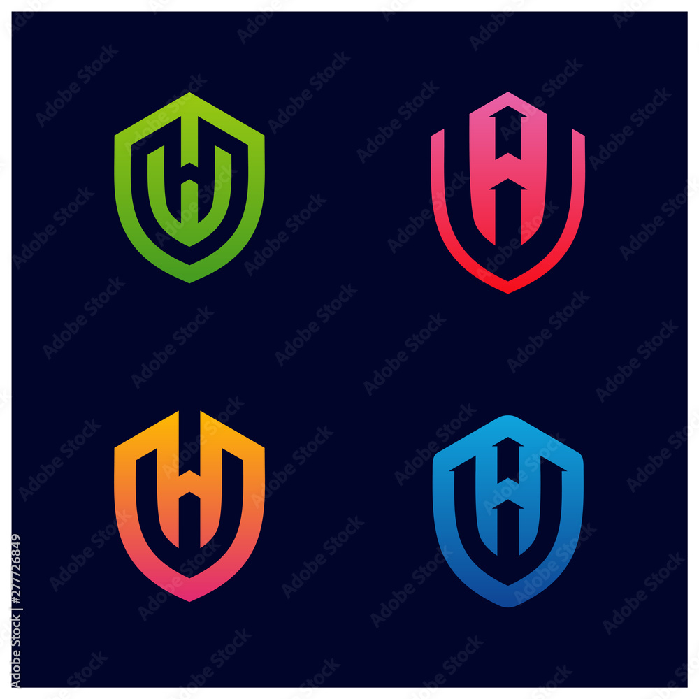 Set of HW Shield Logo Design Vector. Initial HW logo Template. Shield ...