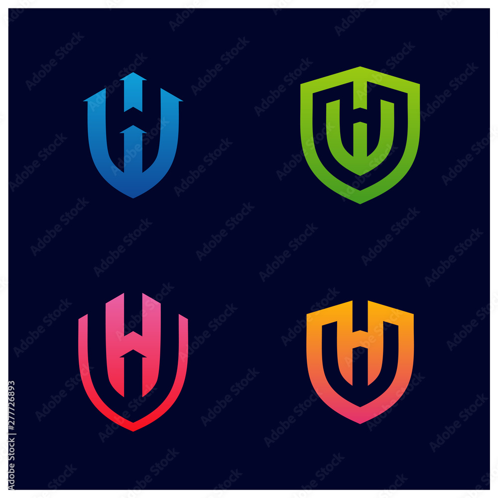 Set of HW Shield Logo Design Vector. Initial HW logo Template. Shield ...