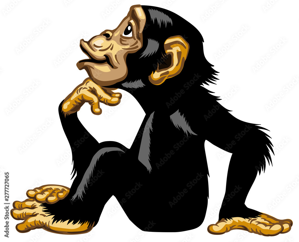 Vetor de Cartoon Chimpanzee in thinker profile. Great ape or chimp ...