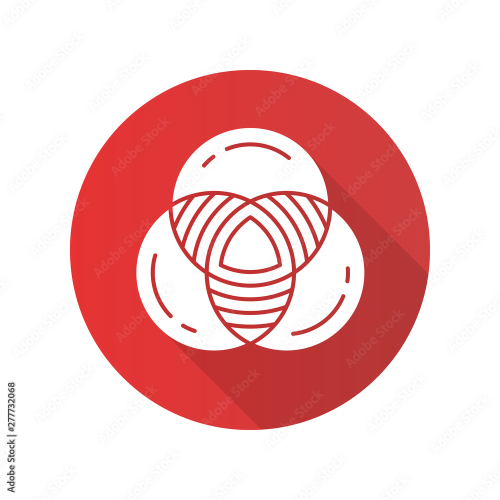 Venn diagram flat design long shadow glyph icon. Primary diagram. Three ...