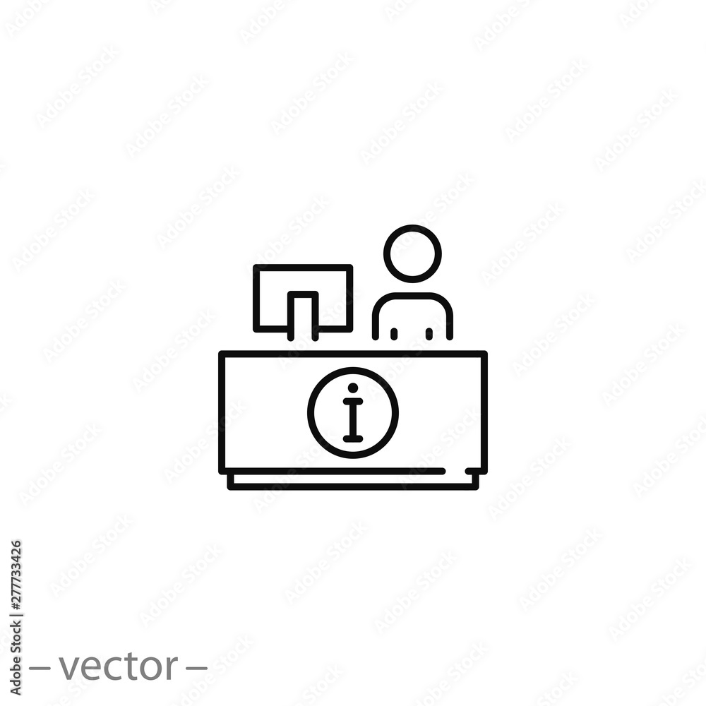 Poster reception desk icon, customer service, counter, thin line symbol ...