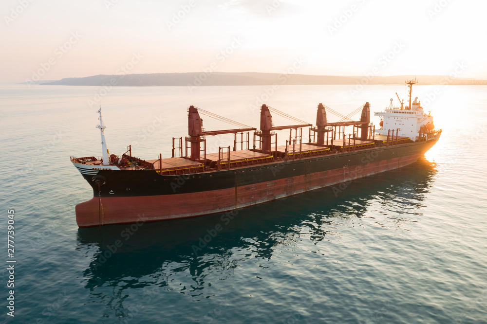 Aerial view of high-speed sea vessel for transportation of a cargo ...