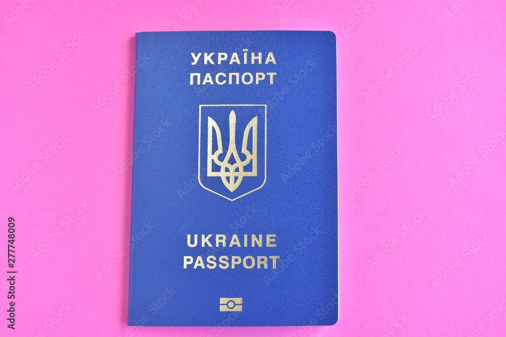 Biomedical Ukraine id passport on bright magenta background with ...