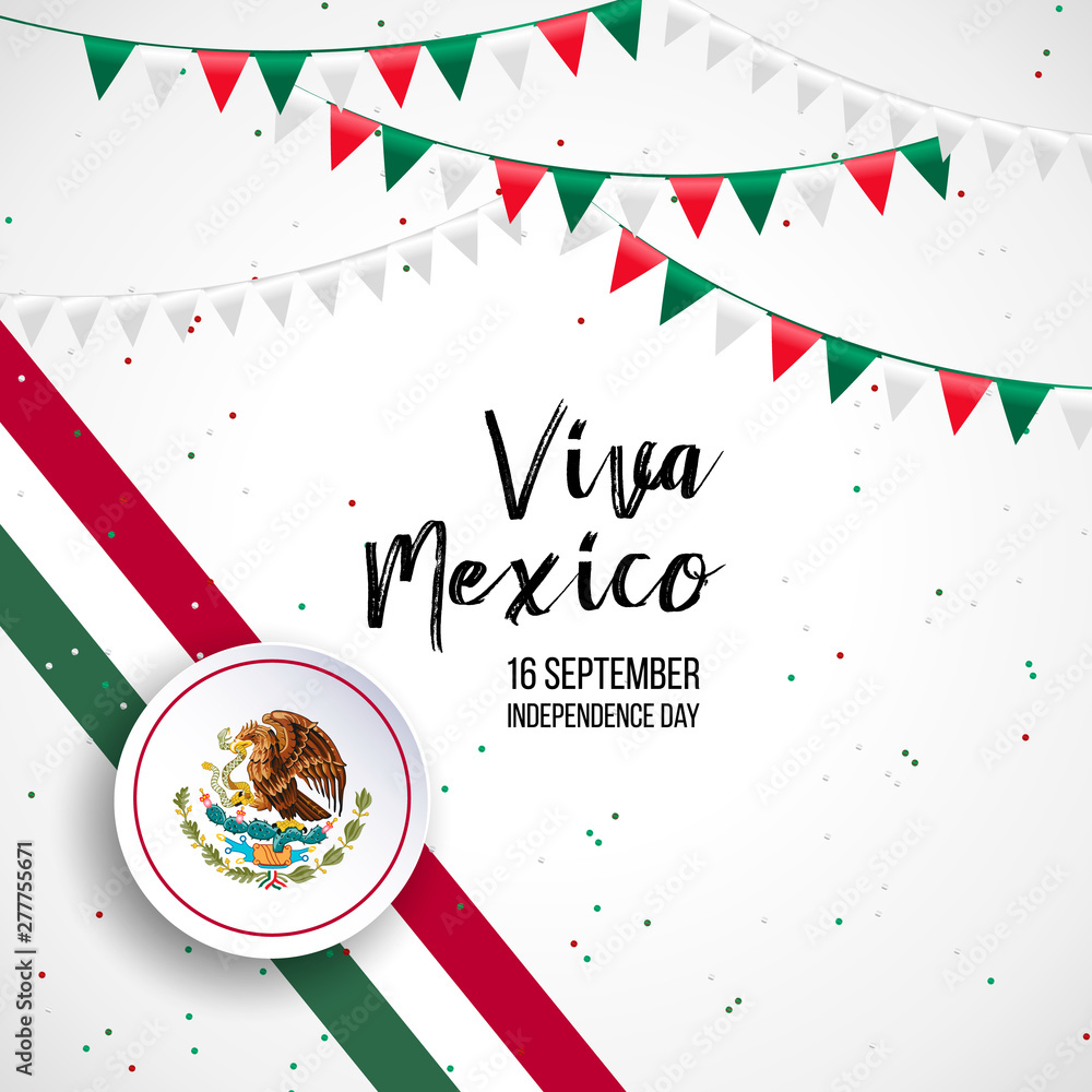 Vecteur Stock 16 September, Mexico Happy Independence Day greeting card ...