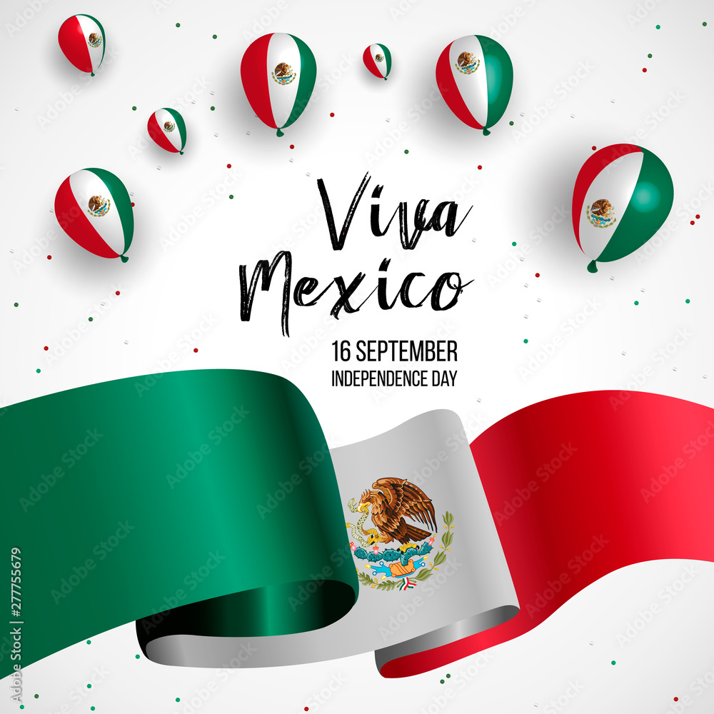16 September, Mexico Happy Independence Day greeting card. Waving ...