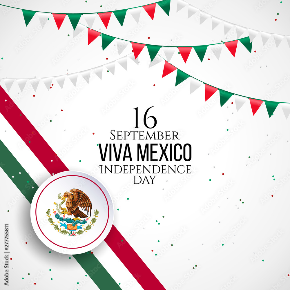 16 September, Mexico Happy Independence Day greeting card. Waving ...