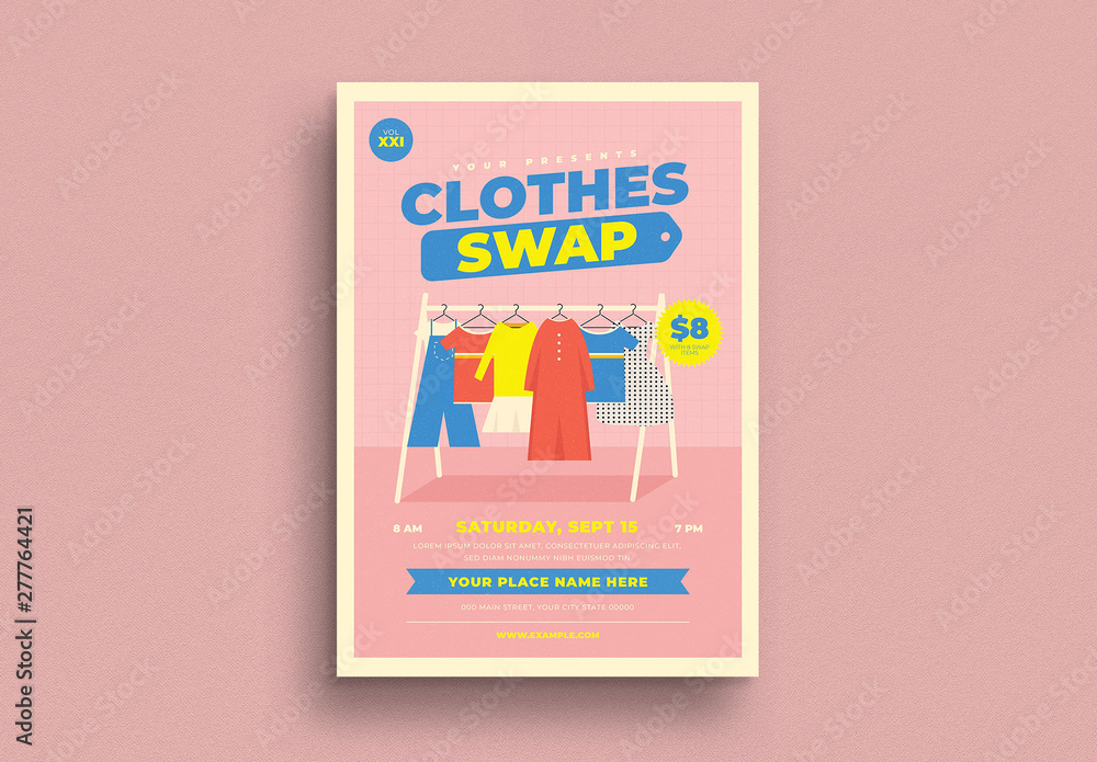 Clothing Event Flyer Layout with Graphic Elements Stock Template ...