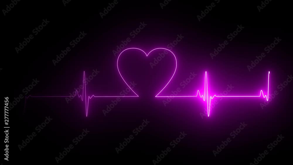 Neon heartbeat on black isolated background. 4k seamless loop animation ...