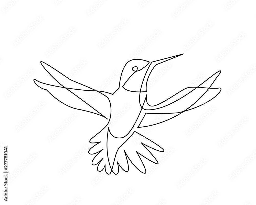 continuous line drawing of colibri birg flying Stock Vector | Adobe Stock